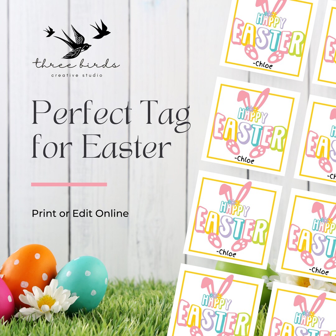 Happy Easter Tags, Easter Bunny Cookie TAGS, HAPPY EASTER Editable ...