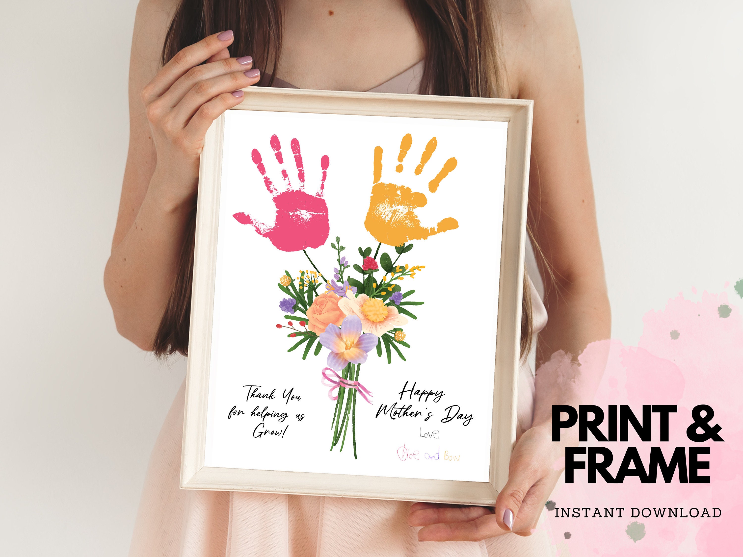 Mother's Day Handprint Art Keepsake Floral Bouquet Mom - Etsy