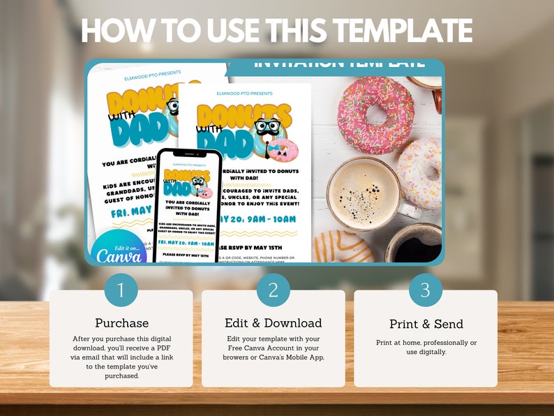 Editable Donuts With Dad Invitation | Edit in Your Browser With Canva ...