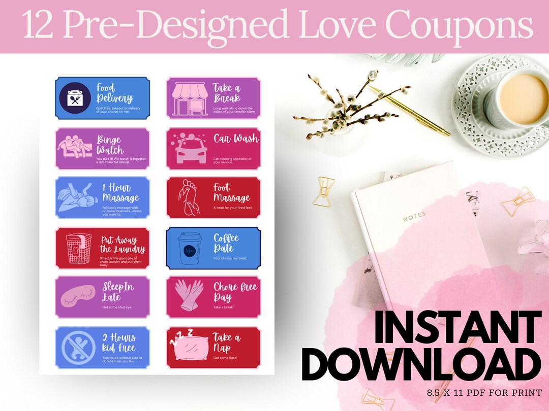 Instant Download Love Coupon Book, Printable, Mother's Day Gift, Last ...