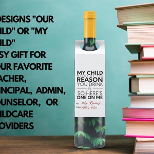 Teacher Wine Gift Tag, Instant Download End of School Year Teacher ...