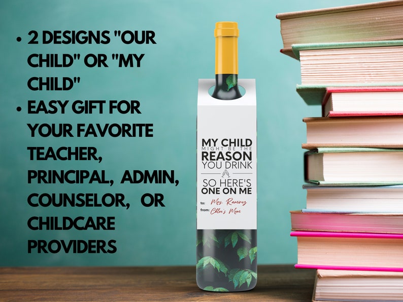Teacher Wine Gift Tag, Instant Download End of School Year Teacher ...