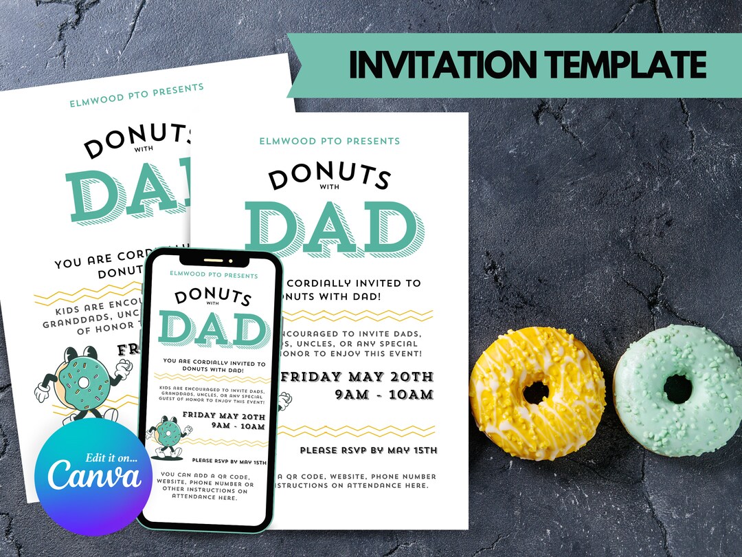 Donuts With Dad Invitation Template: Canva Editable (digital Download ...