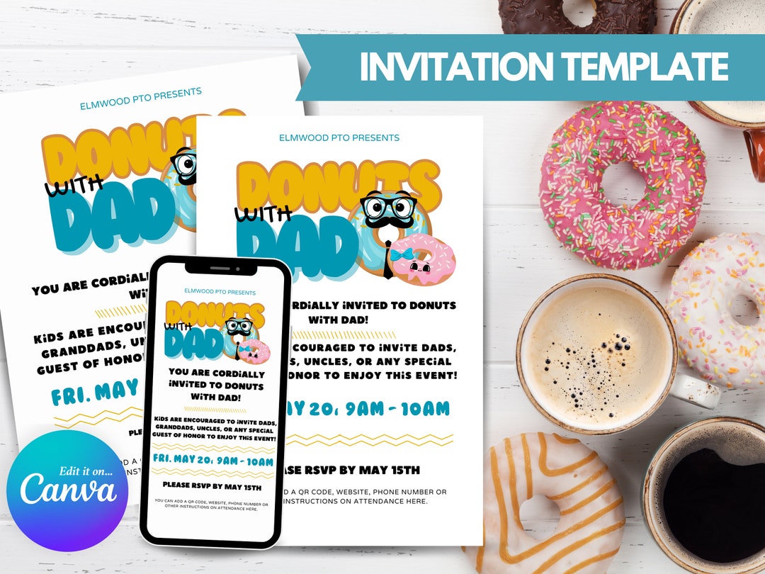 Editable Donuts With Dad Invitation | Edit in Your Browser With Canva ...