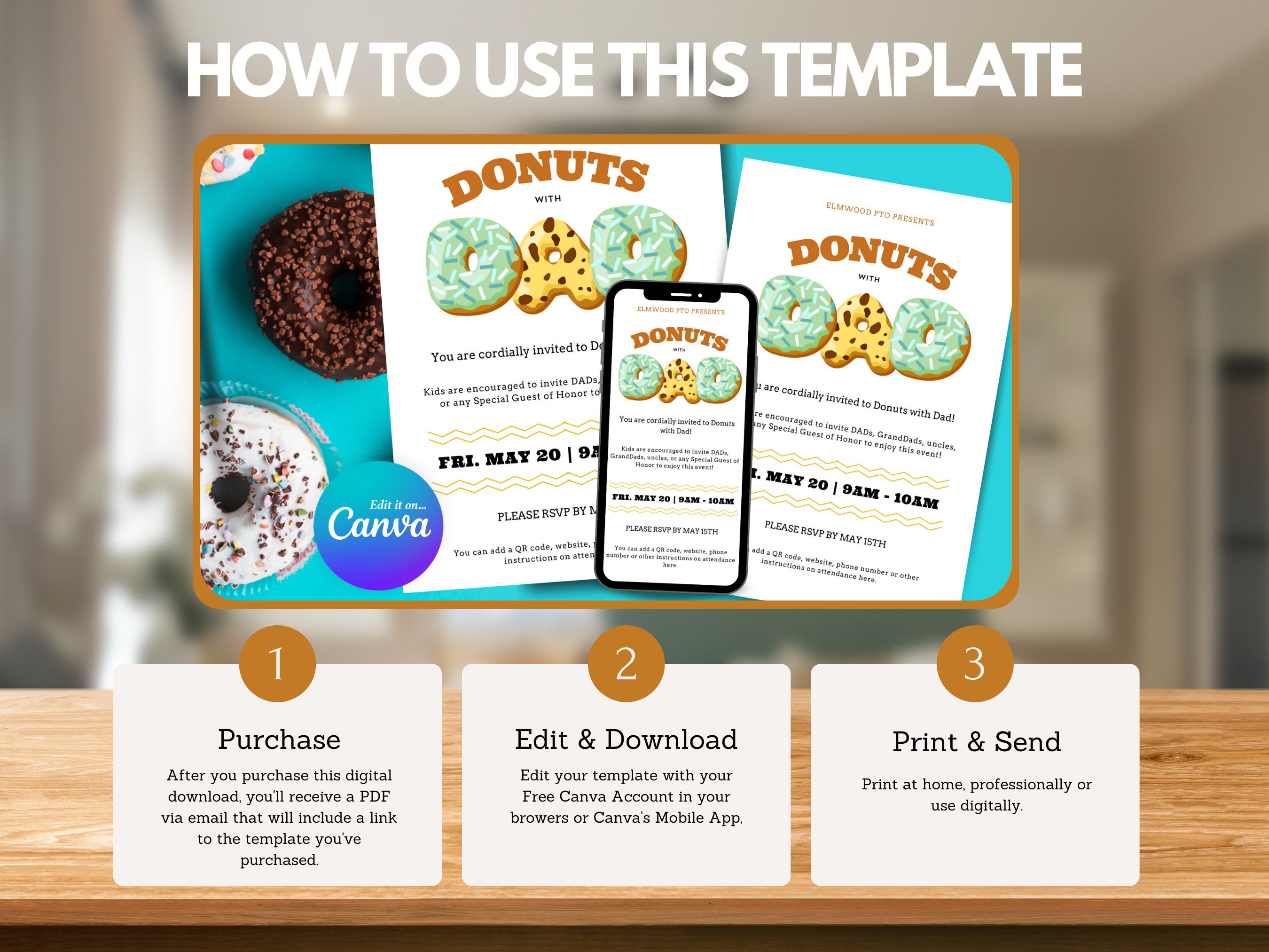 Editable Donuts With Dad Invitation | Edit in Your Browser With Canva ...