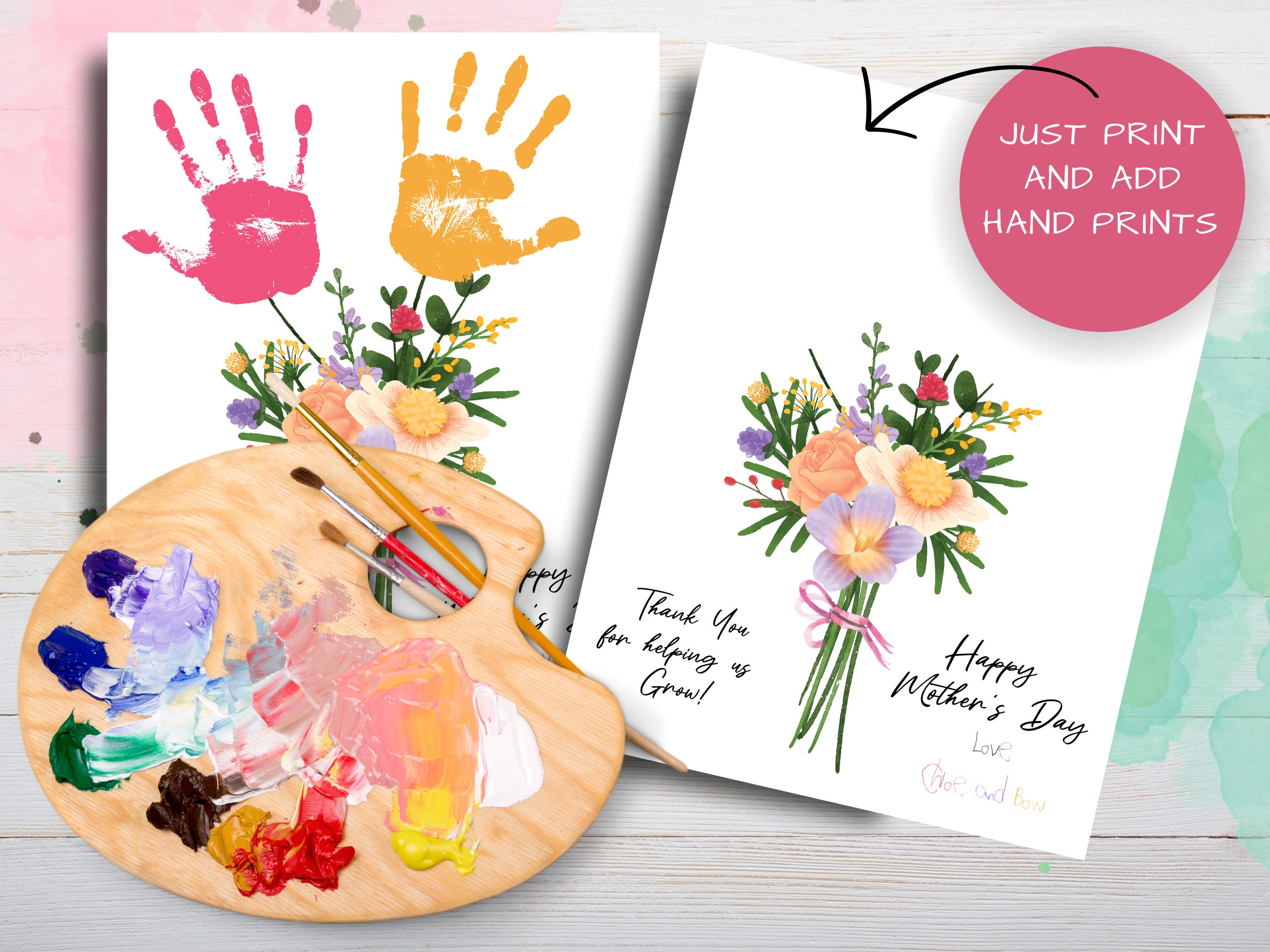 Mother's Day Handprint Art Keepsake Floral Bouquet Mom Mother ...