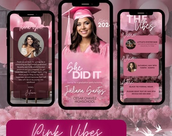Pink Graduation Invitation Digital, Grad Announcement, High School ...