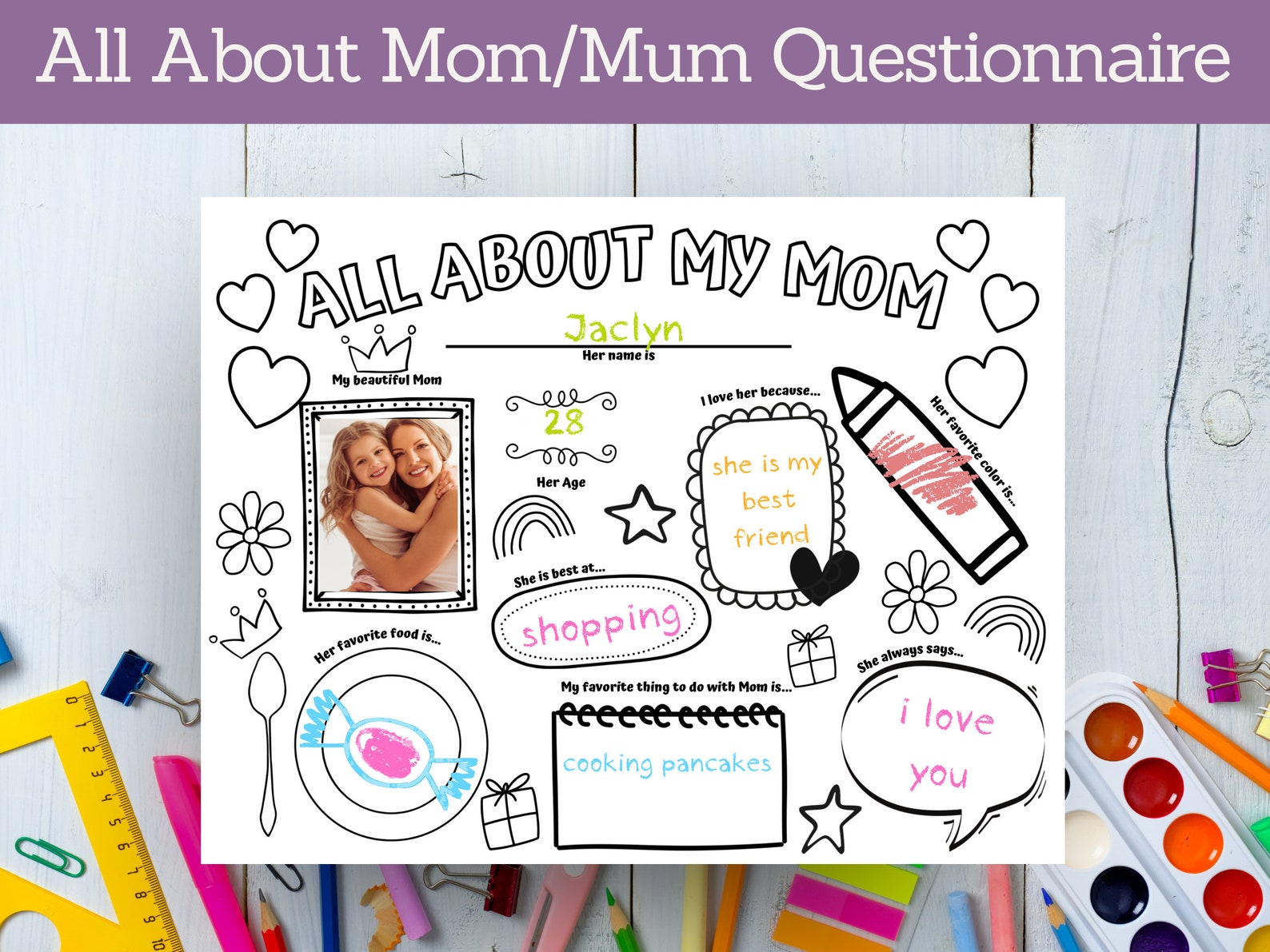 All About My Mom | Mum | Fill in the Blank Printable for Mother's Day ...