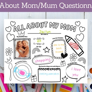 All About My Mom | Mum | Fill in the Blank Printable for Mother's Day ...