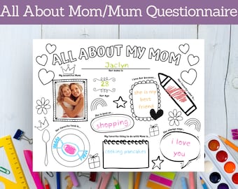 All About My Mom Mum Fill in the Blank Printable for Mother's Day 303 ...