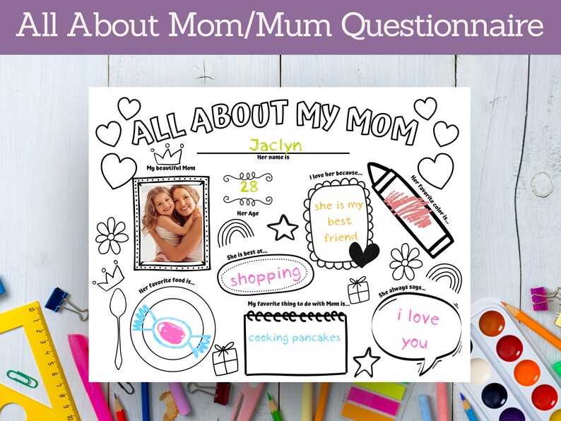 All About My Mom | Mum | Fill in the Blank Printable for Mother's Day ...