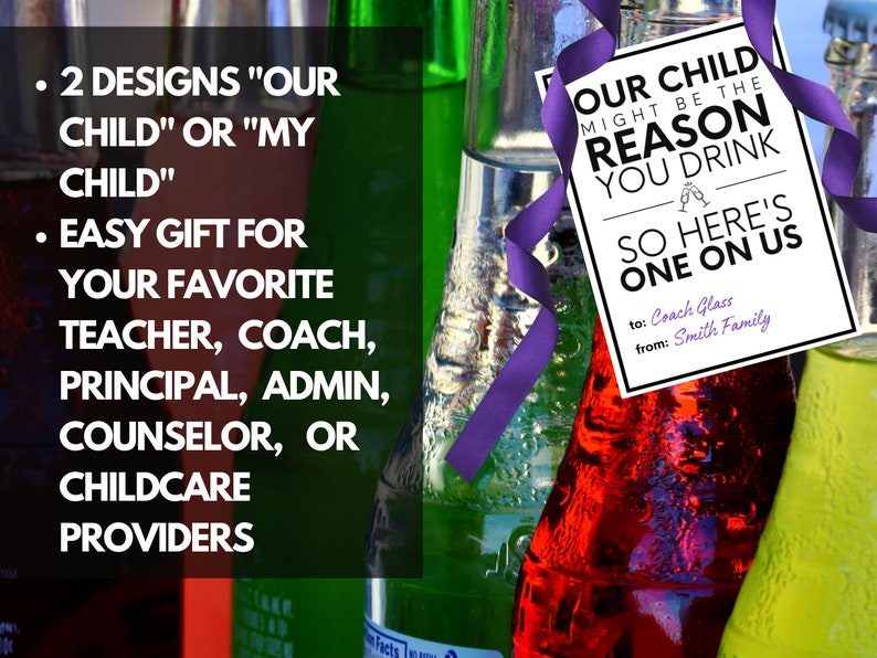 Teacher Drink Gift Tag, Instant Download End of School Year Teacher ...