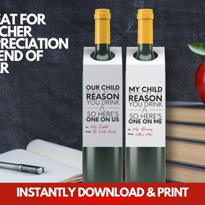Teacher Wine Gift Tag, Instant Download End of School Year Teacher ...