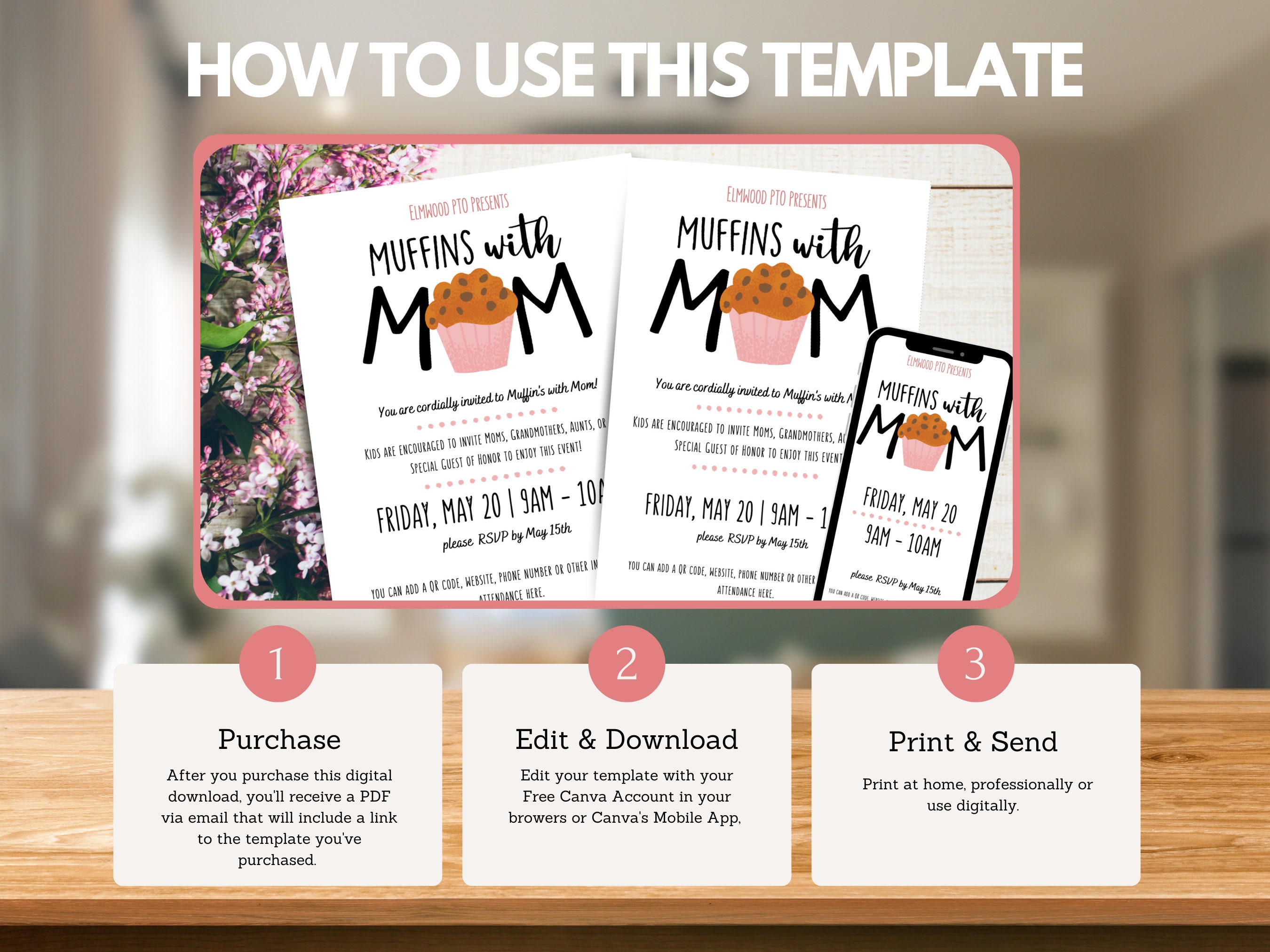 Editable Muffins With Mom Invitation Template Canva Pto School Event 5594