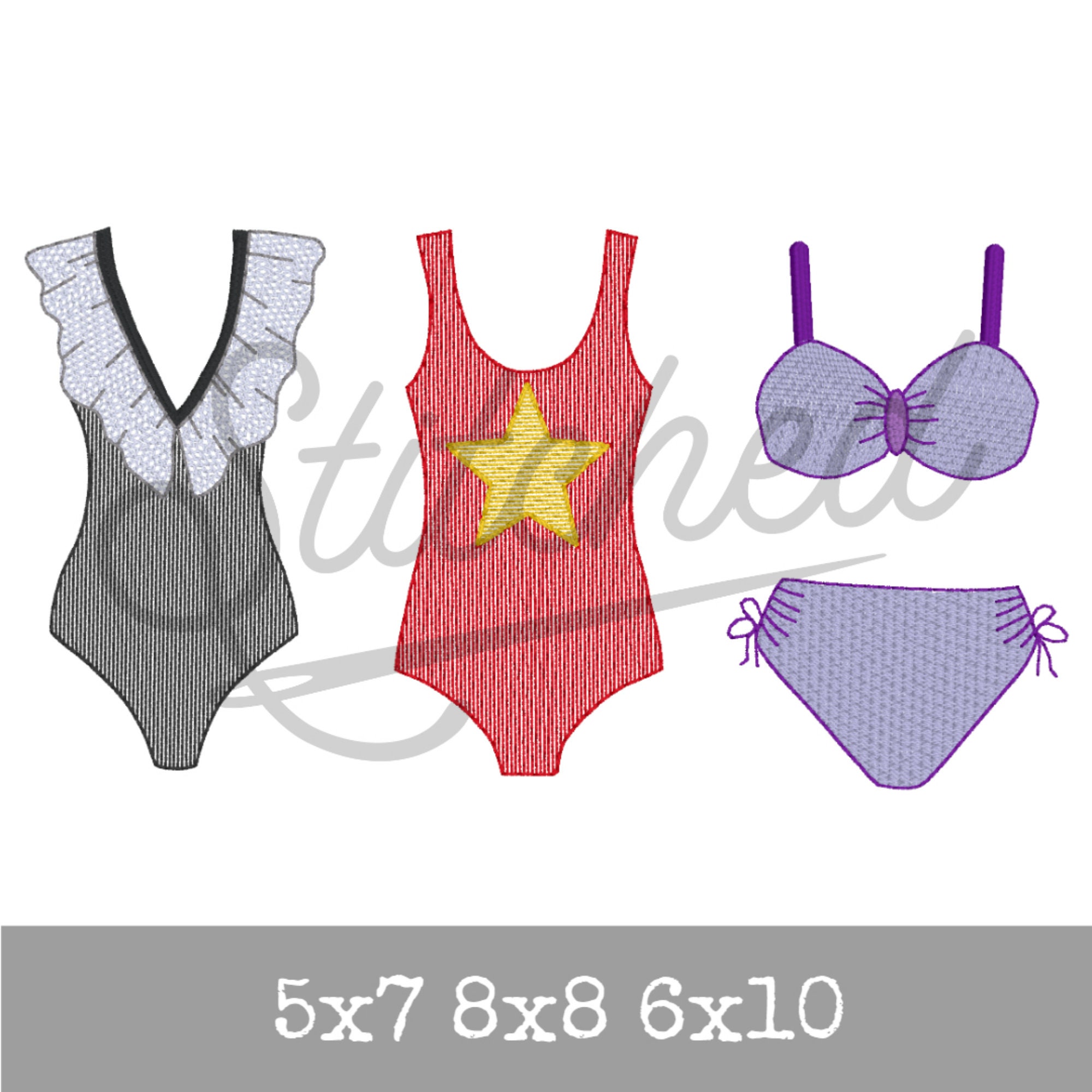 Bathing Suit Trio Sketch Stitch Embroidery 5x7 8x8 6x10 - Etsy