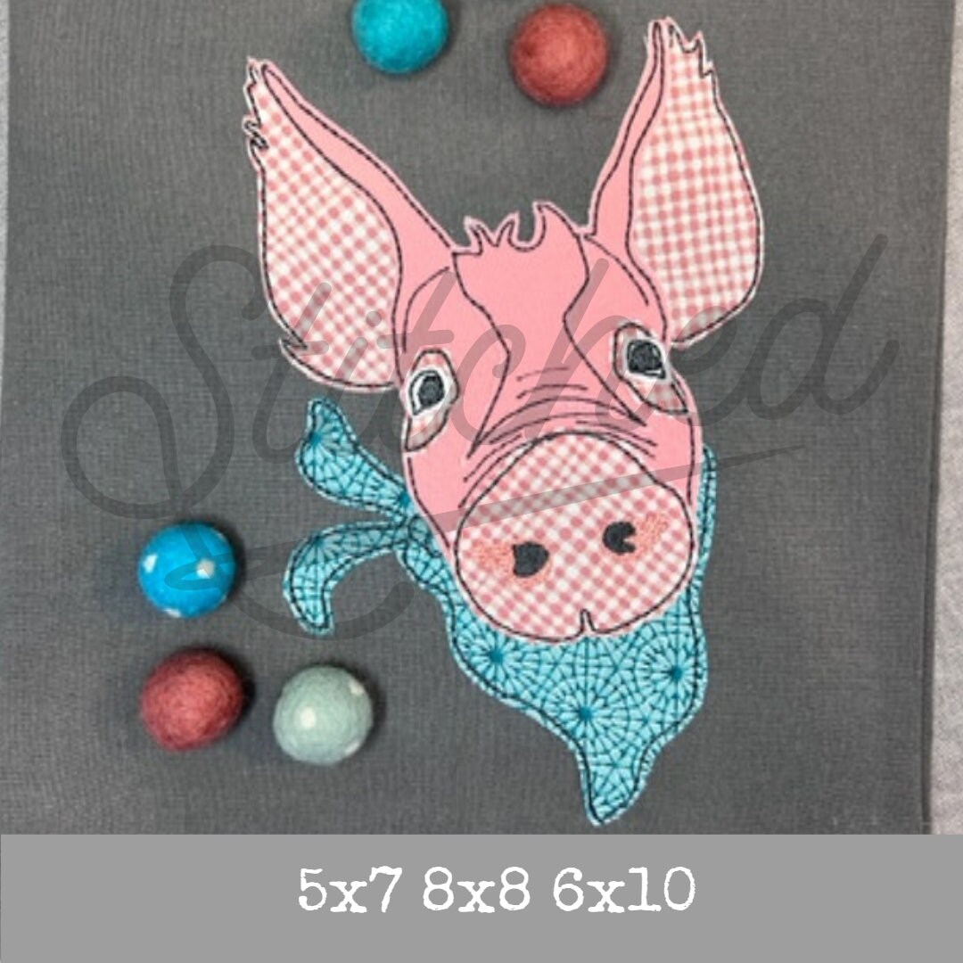 Pig With Bandana Bean Stitch Applique 5x7 8x8 6x10 - Etsy