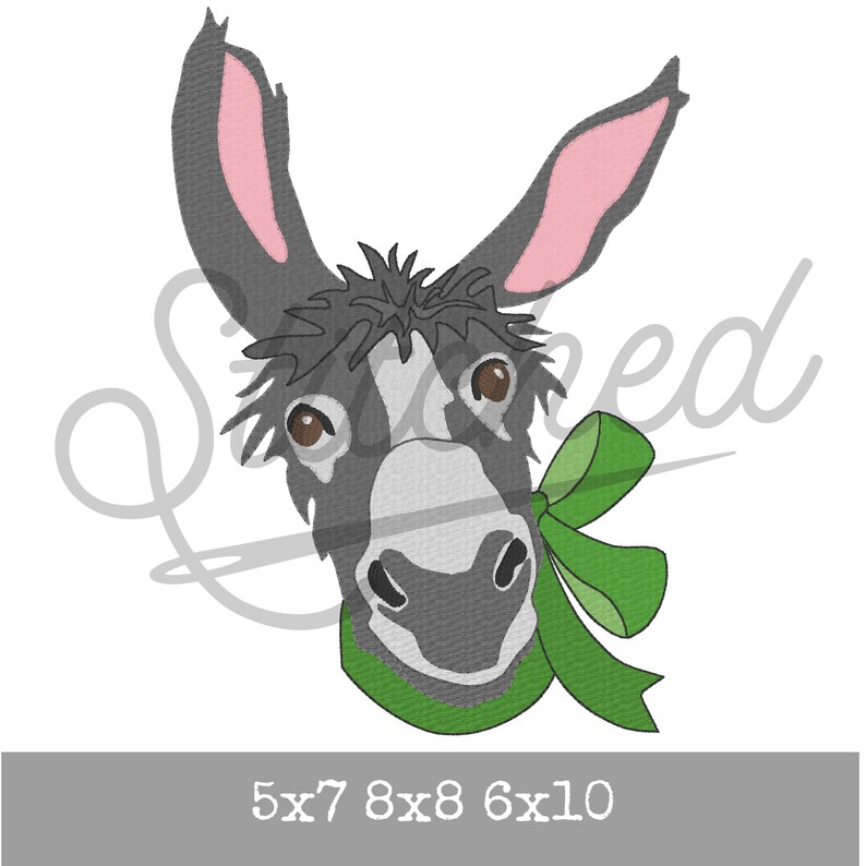 Donkey W Bow Bean Stitch Applique 5x7 8x8 6x10 - Etsy