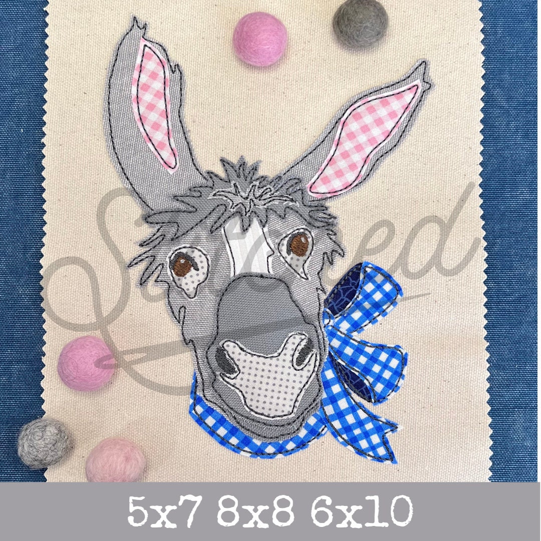 Donkey W Bow Bean Stitch Applique 5x7 8x8 6x10 - Etsy