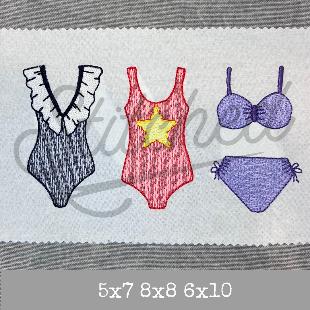 Bathing Suit Trio Sketch Stitch Embroidery 5x7 8x8 6x10 - Etsy