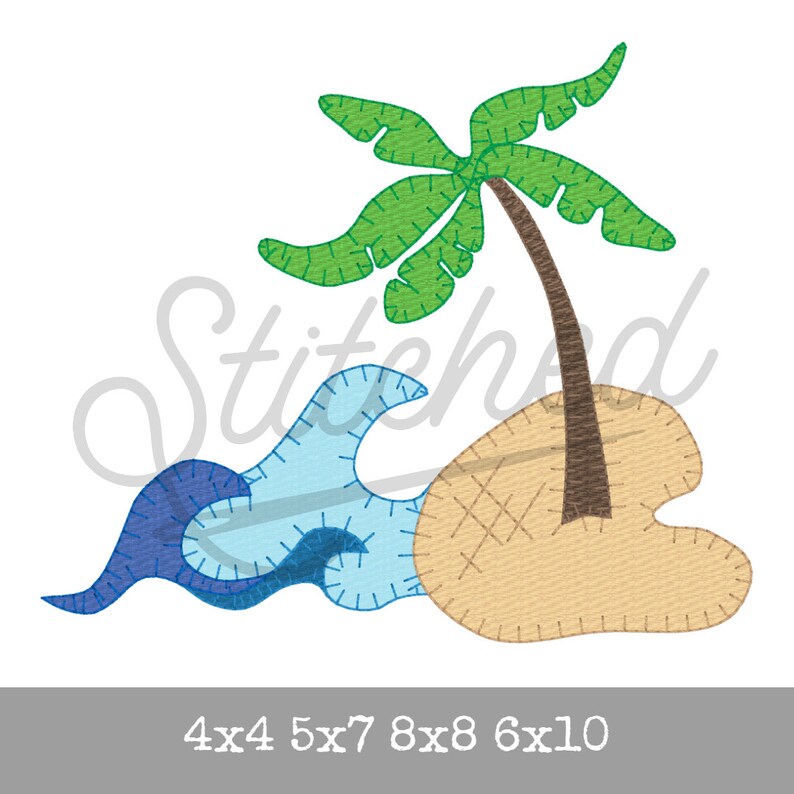 Palm Tree Island Blanket Stitch Applique 4x4 5x7 8x8 6x10 - Etsy