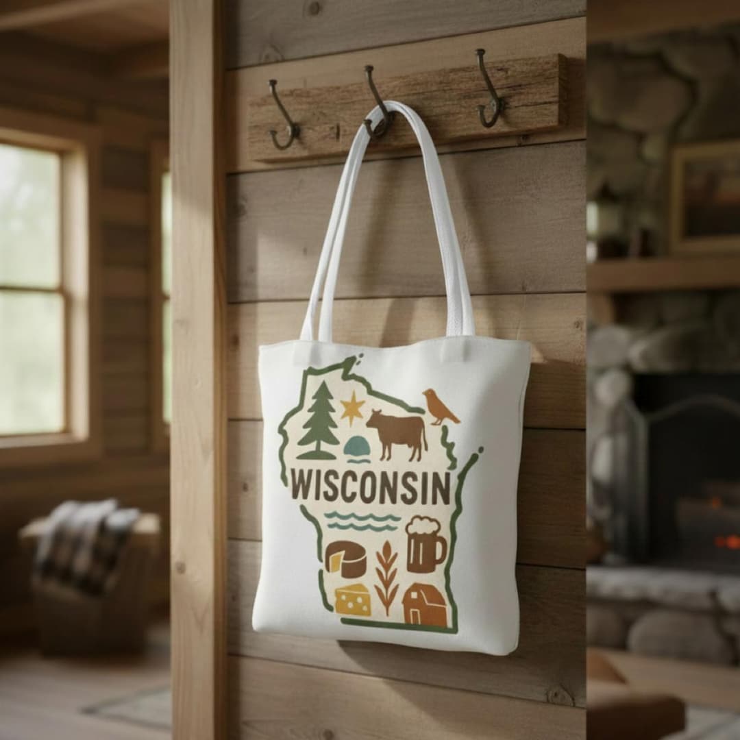 Wisconsin Tote Bag State Outline, Midwest Icons, Cheese Cow - Etsy