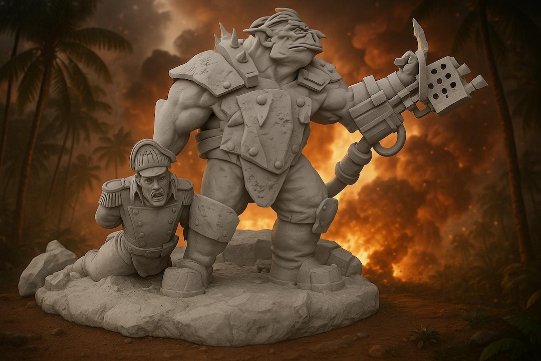 STL Ork Boss Flamethrower With Commissar - 3D Print Diorama - Etsy