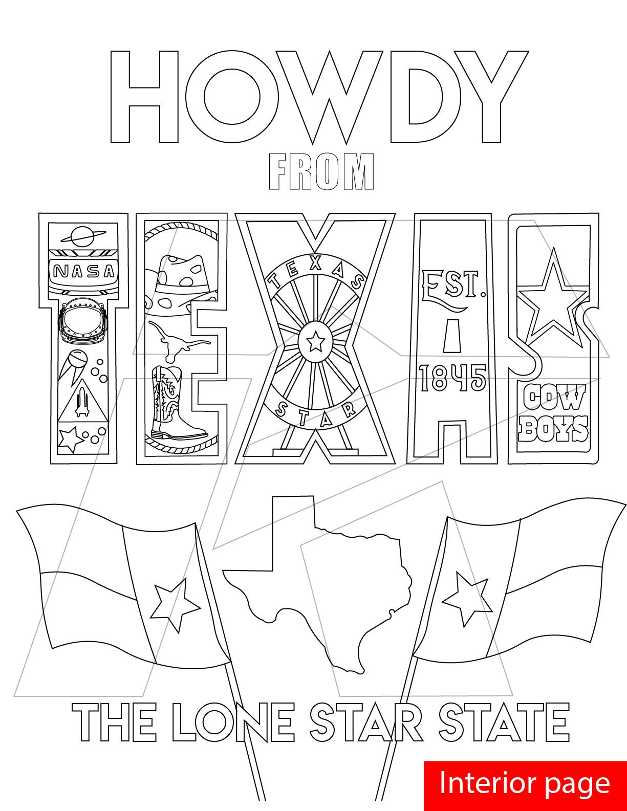 Texas Coloring Book | Adult Coloring Book Pages | Tourist Gift | State ...