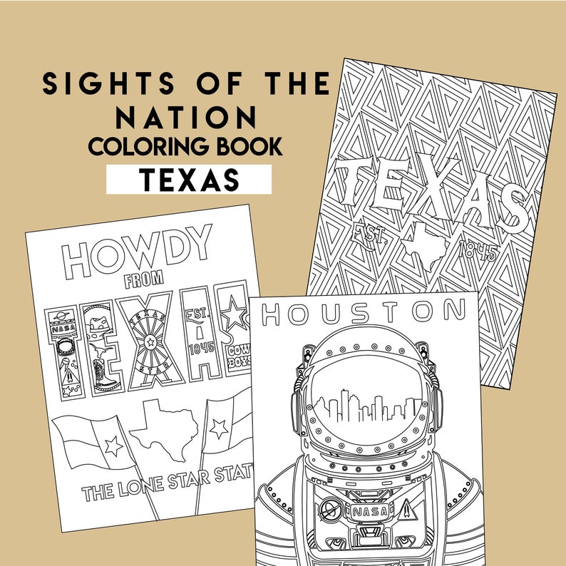 Texas Coloring Book | Adult Coloring Book Pages | Tourist Gift | State ...