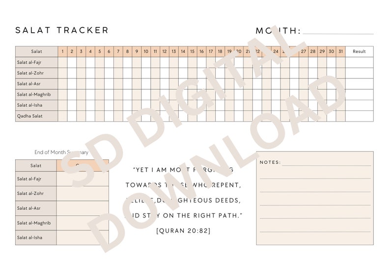 Salah Daily, Monthly Salat Tracker, Instant Download, Printable Prayer ...