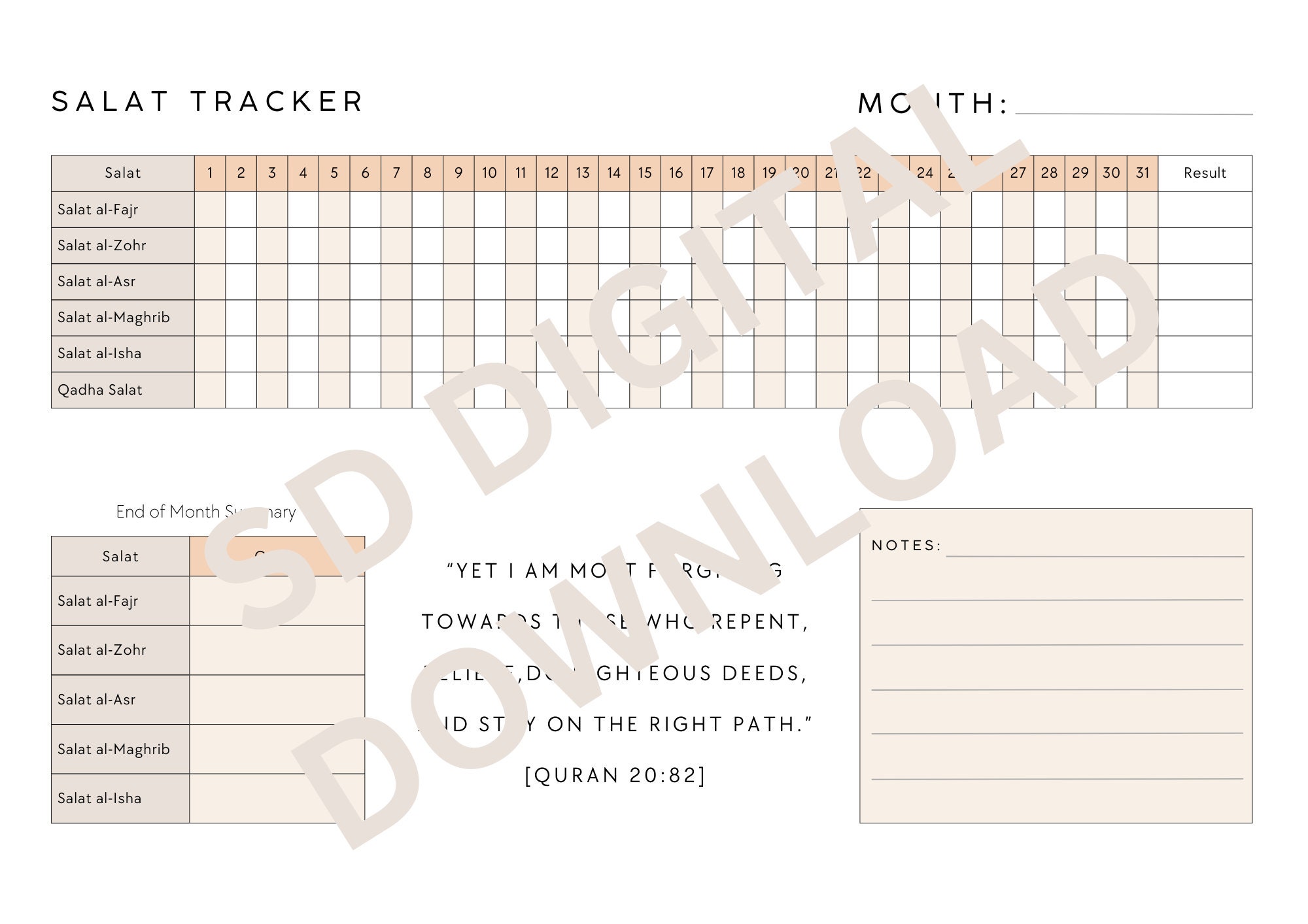 Salah Daily, Monthly Salat Tracker, Instant Download, Printable Prayer ...