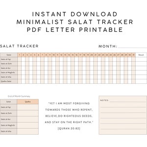 Salah Daily, Monthly Salat Tracker, Instant Download, Printable Prayer ...