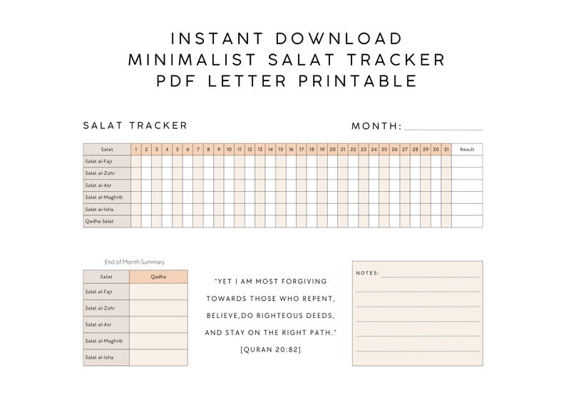 Salah Daily, Monthly Salat Tracker, Instant Download, Printable Prayer ...