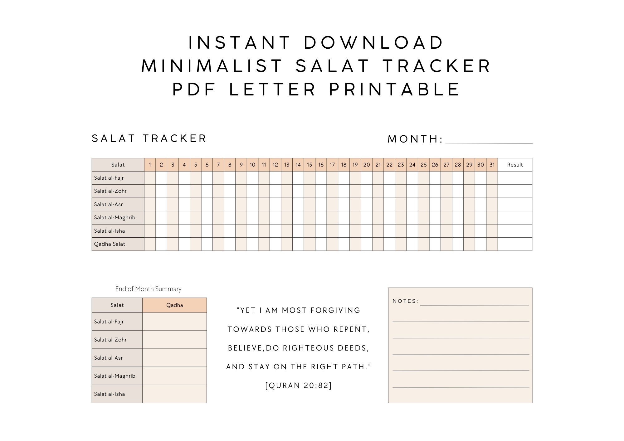 Salah Daily, Monthly Salat Tracker, Instant Download, Printable Prayer ...