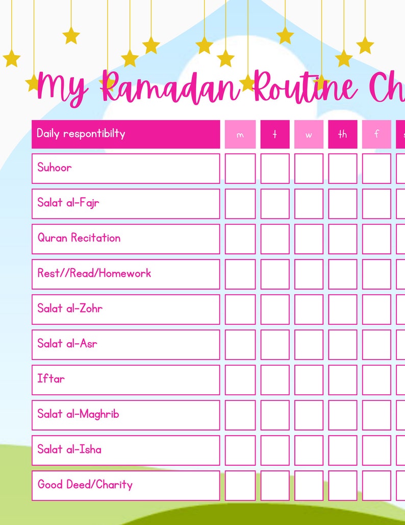 Ramadan Kids Routine Chart, Chore Chart, Activity Check List, to Do List. Ramadan Planner ...