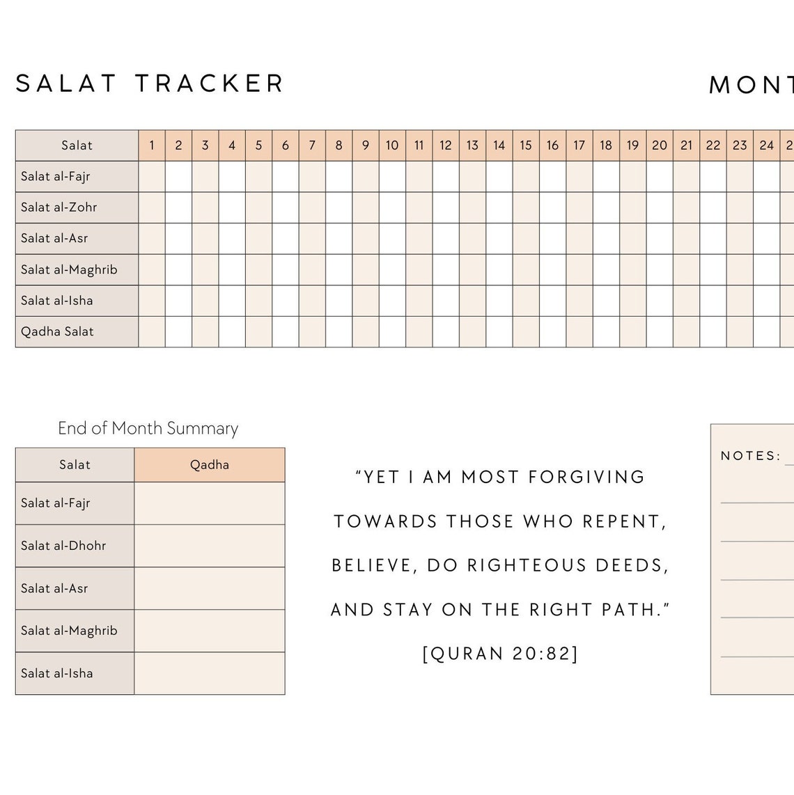 Salah Daily, Monthly Salat Tracker, Instant Download, Printable Prayer ...