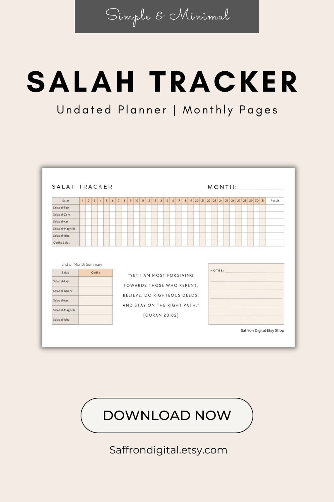 Salah Daily, Monthly Salat Tracker, Instant Download, Printable Prayer ...