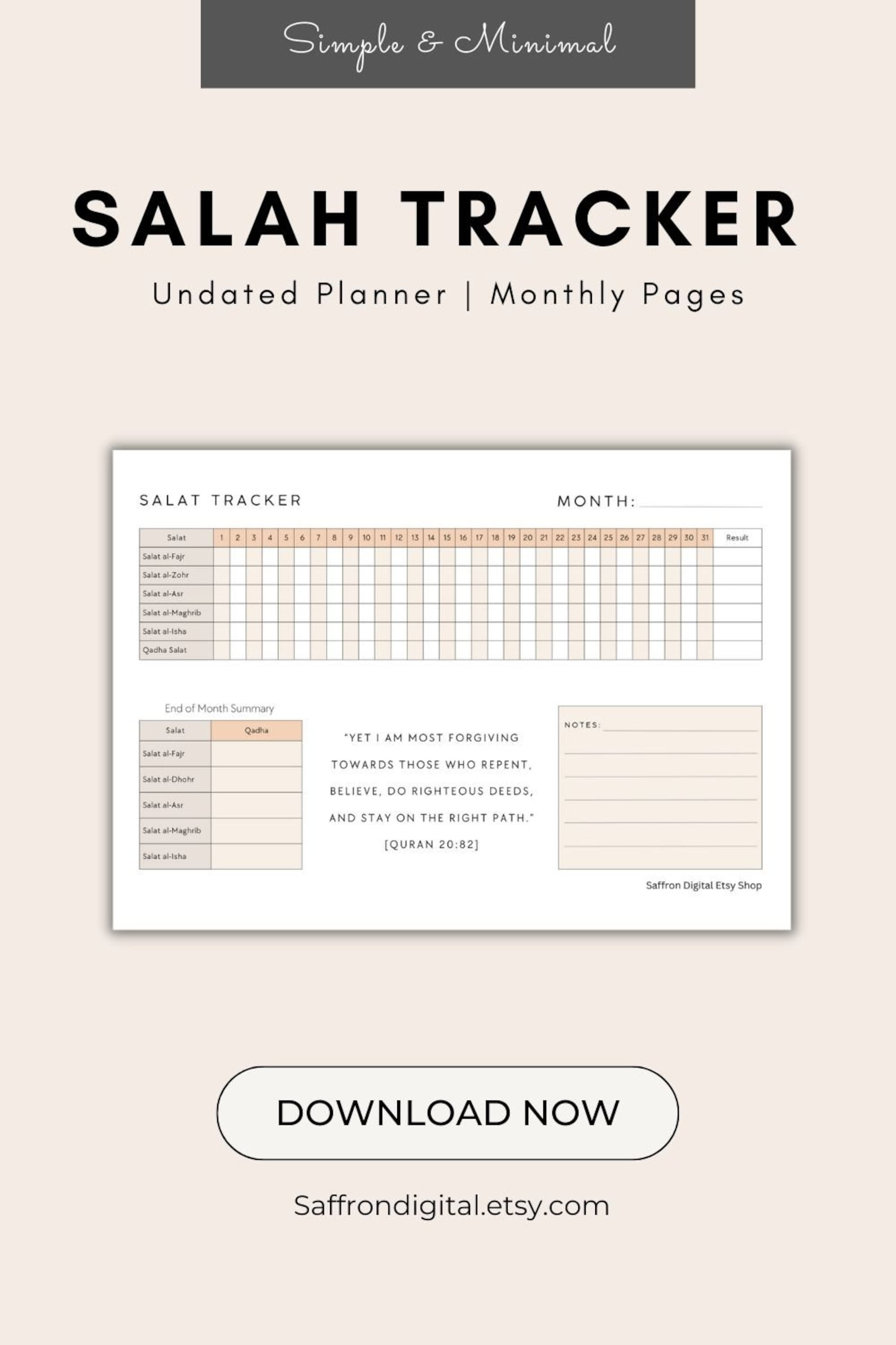 Salah Daily, Monthly Salat Tracker, Instant Download, Printable Prayer ...