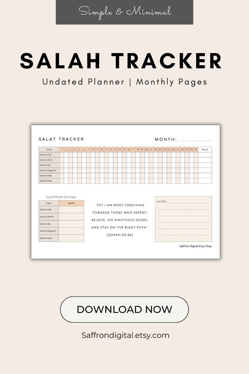 Salah Daily, Monthly Salat Tracker, Instant Download, Printable Prayer ...