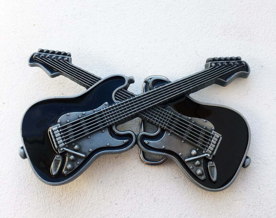 Two Crossed Black Guitars Belt Buckle, Men's Belt Buckle, Women's Belt ...