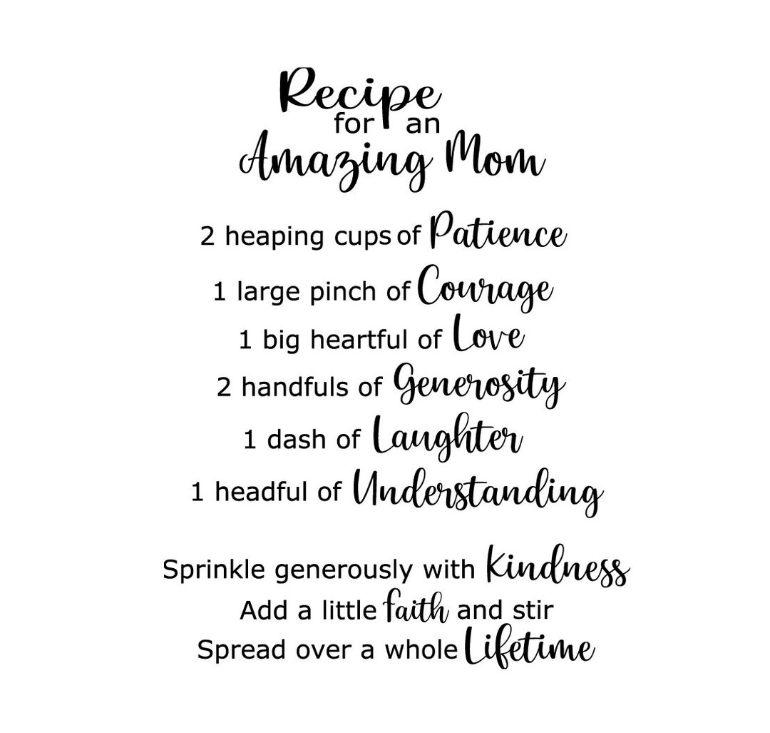 Recipe for an Amazing Mom PDF SVG DXF - Etsy