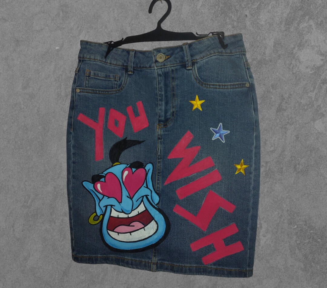 You Wish, Disney Aladdin Genie Denim Skirt , Hand Painted Denim Skirt ...