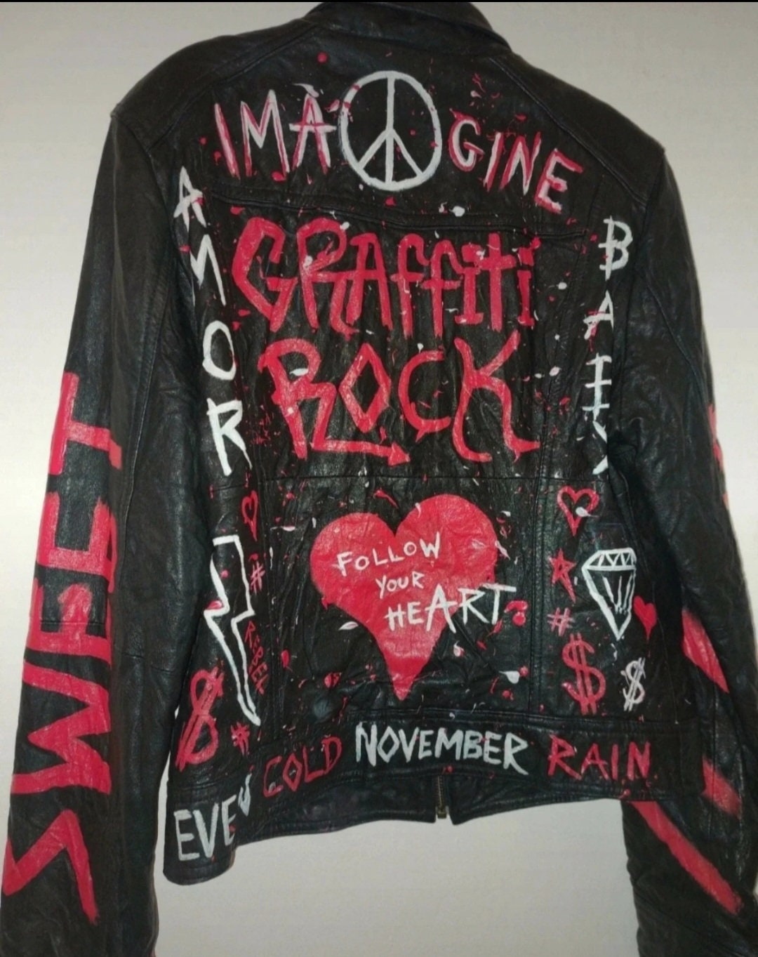 Hand Painted Rock N Roll Leather Jacket, Grunge Jacket, Graffiti ...