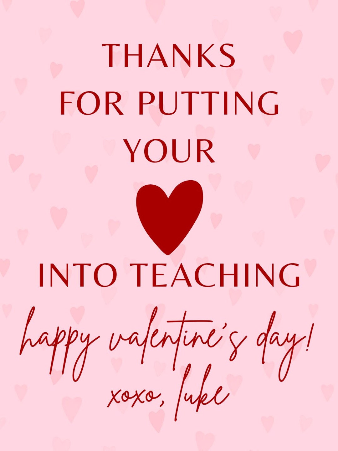 PERSONALIZED Teacher Valentine's Day Card Printable Download - Etsy