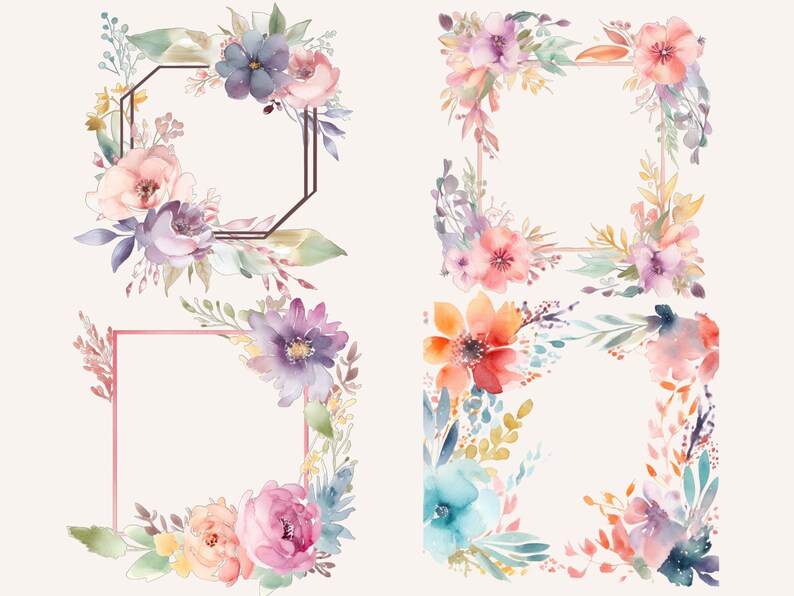 Watercolor Flower Borders Bright Colors Floral Borders Flower Frames ...