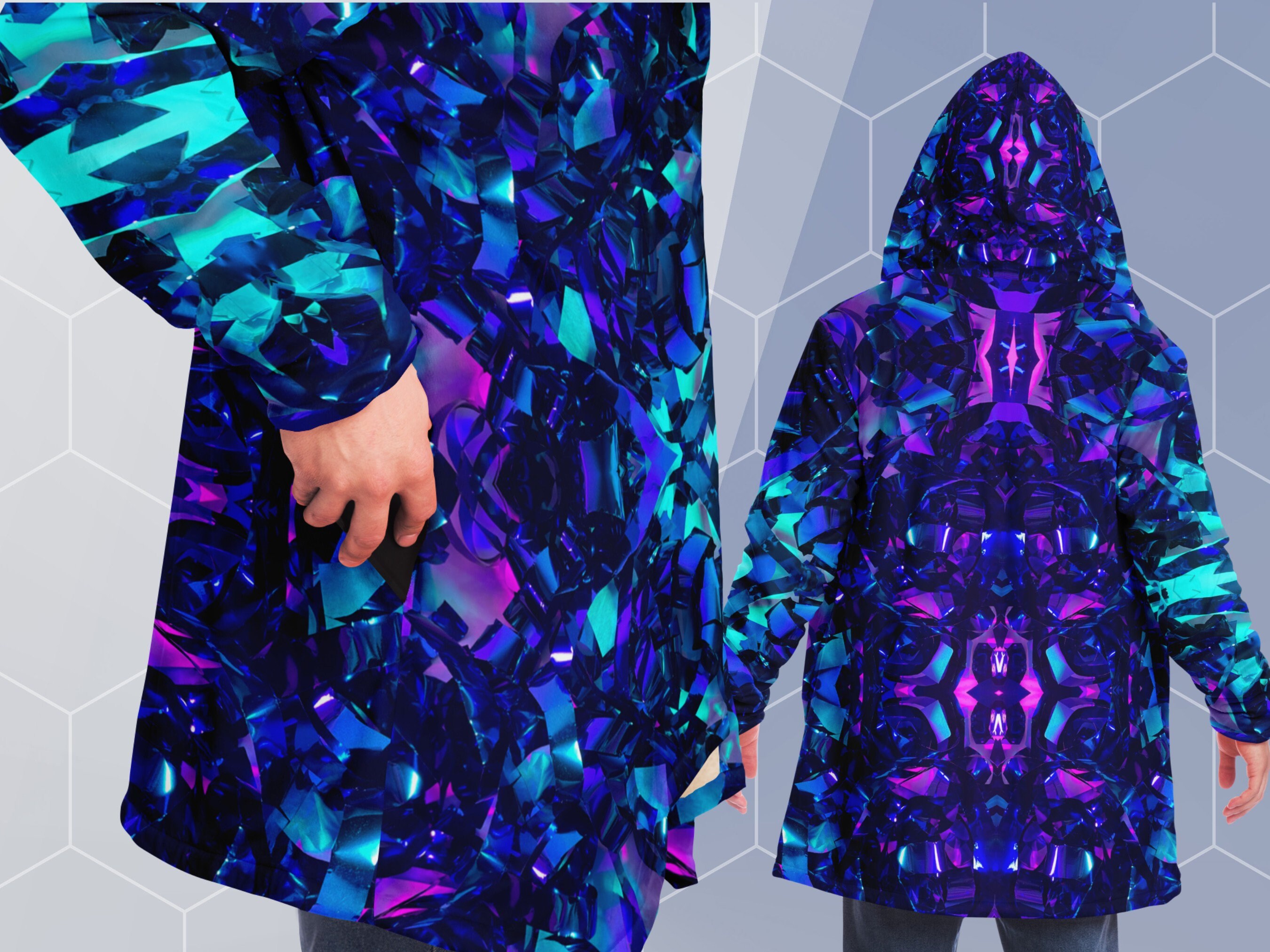 Hooded Festival Cloak, Blue Sparkle Fleece Cloak, Cloak With Hood, Rave ...