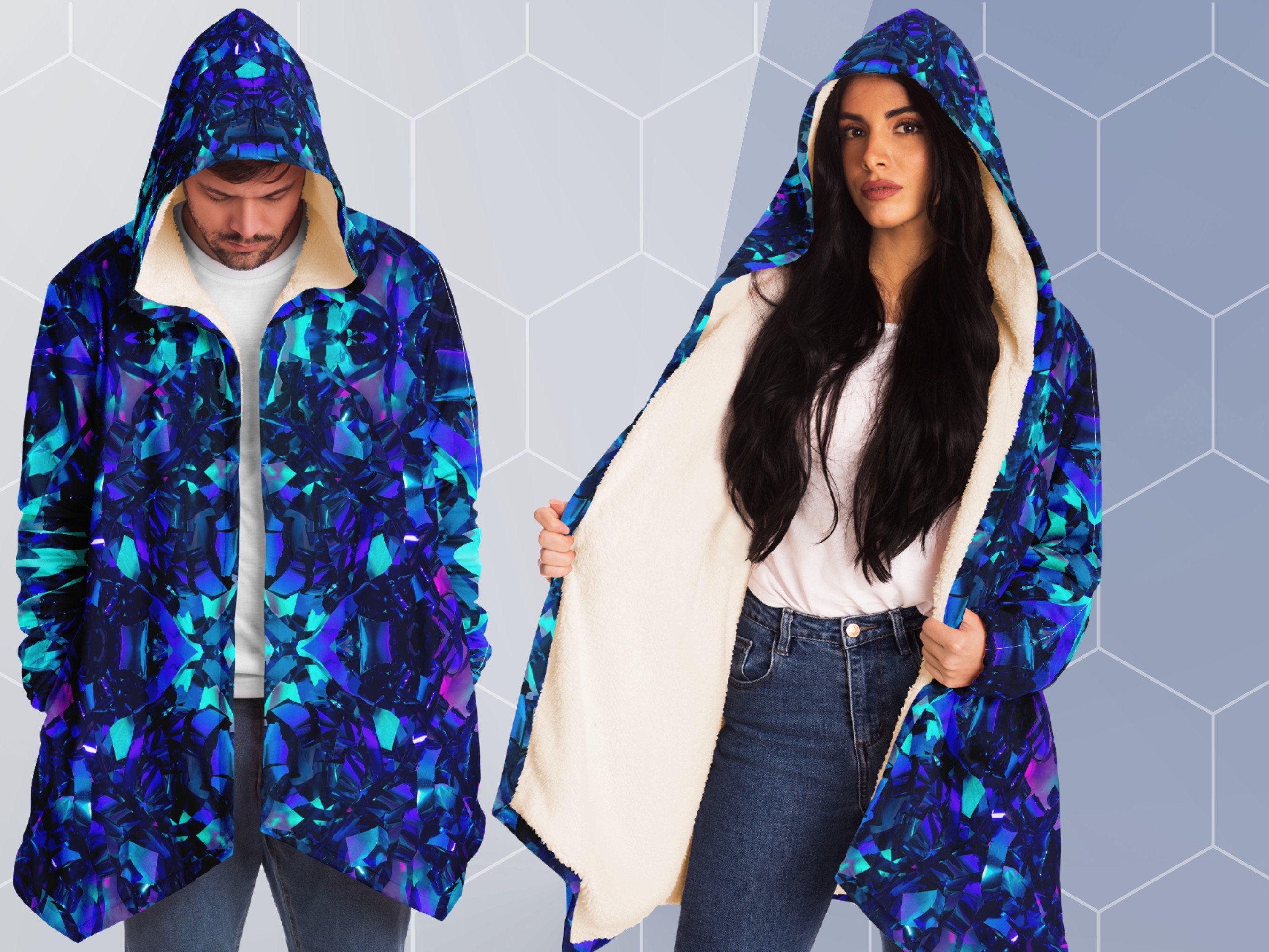Hooded Festival Cloak, Blue Sparkle Fleece Cloak, Cloak With Hood, Rave ...