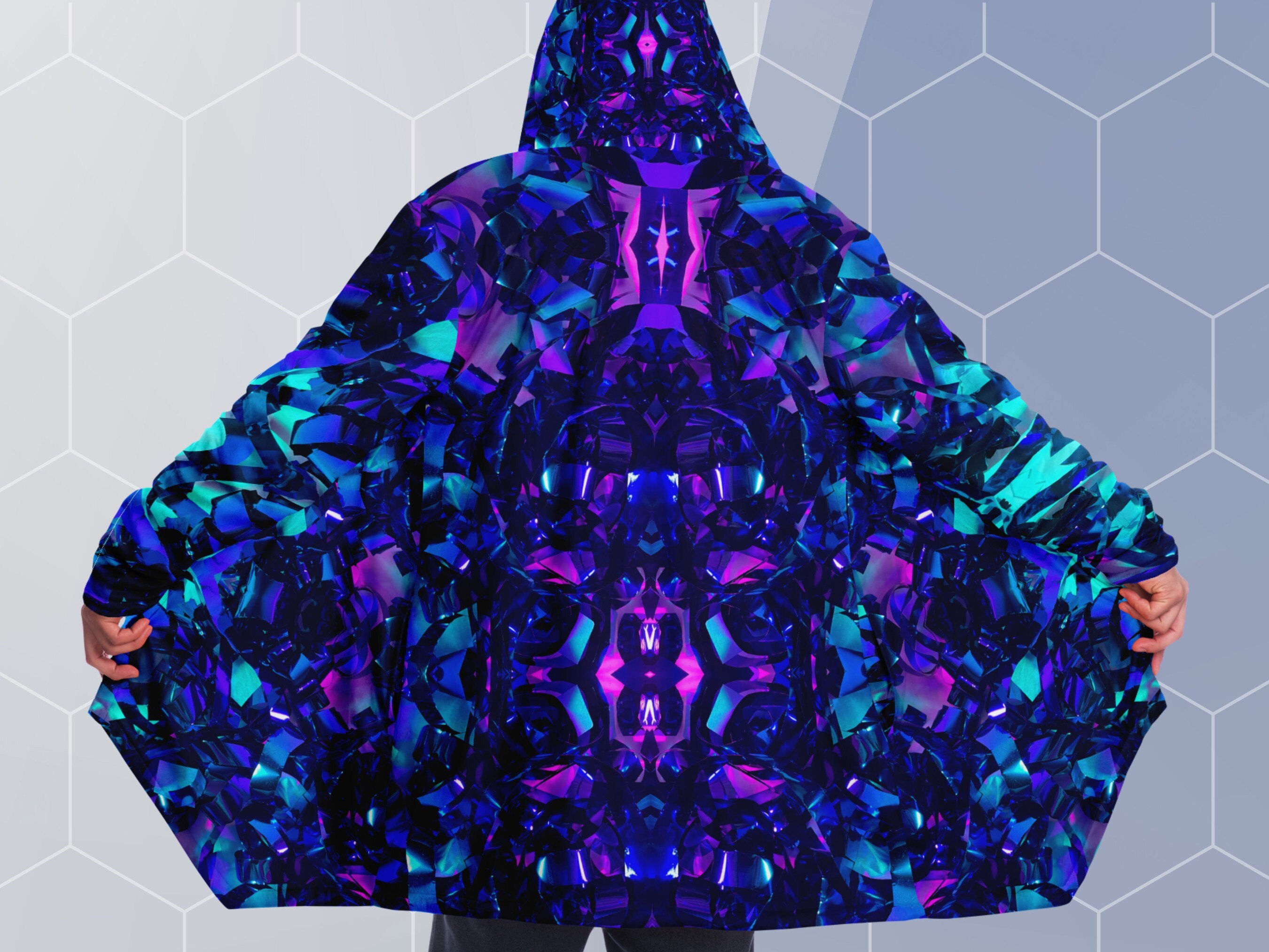 Hooded Festival Cloak, Blue Sparkle Fleece Cloak, Cloak With Hood, Rave ...