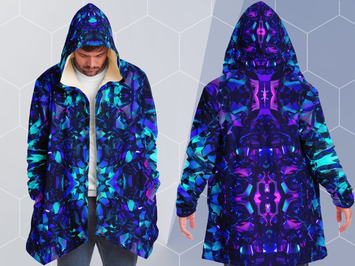 Hooded Festival Cloak, Blue Sparkle Fleece Cloak, Cloak With Hood, Rave ...