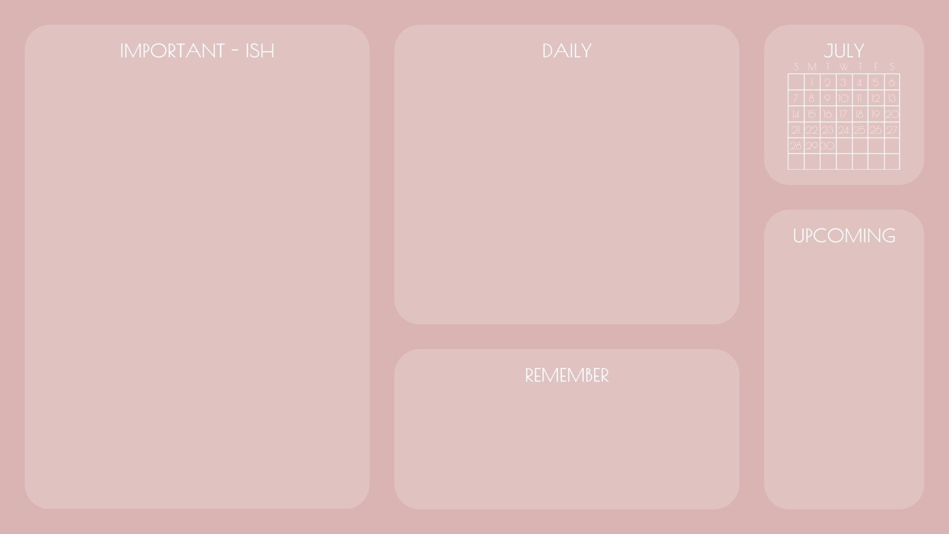Soft Pink Desktop Wallpaper Organizer | Section Labels & File Icons ...