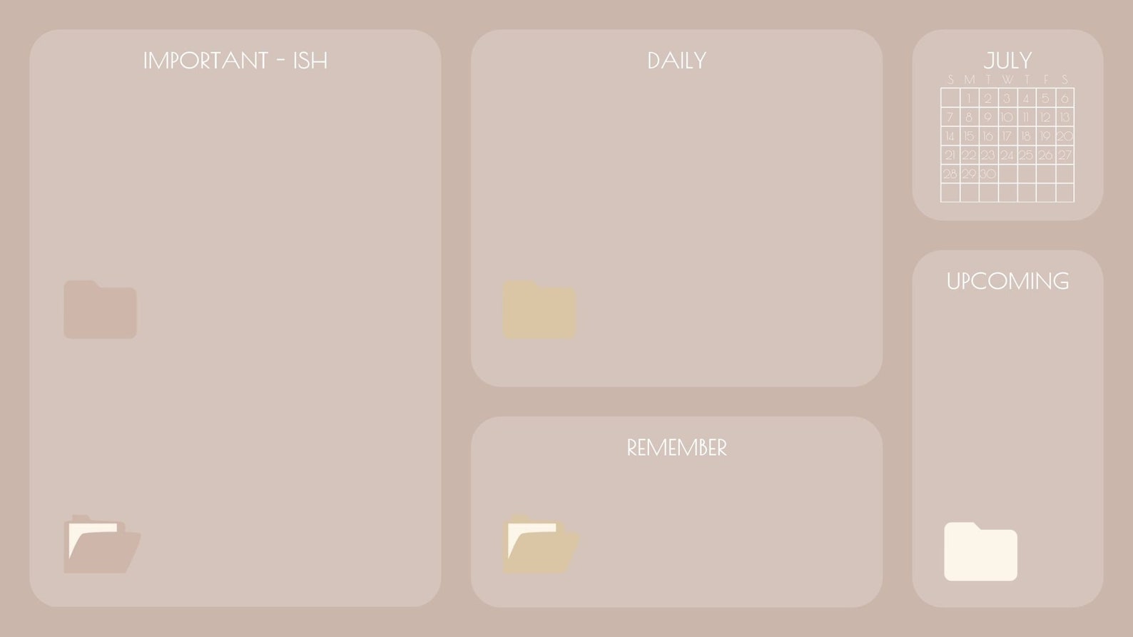 Brown Desktop Wallpaper Organizer | Section Labels & File Icons ...